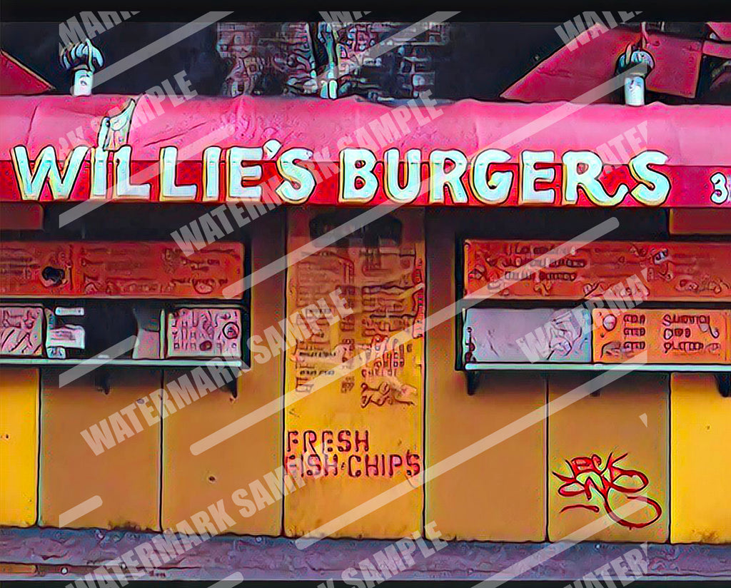 FRAMED POSTER: WILLIE'S BURGERS: Harlem Streets -The Art Collection – JECKONE.COM -The Online Store
